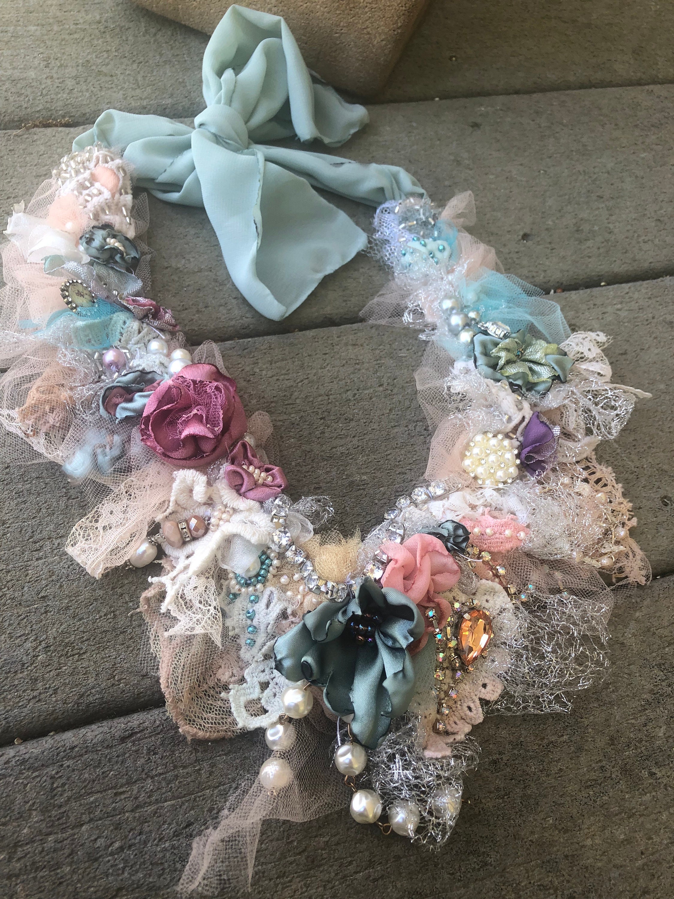 Spring Romantic Embroidered Vintage Necklace - Etsy