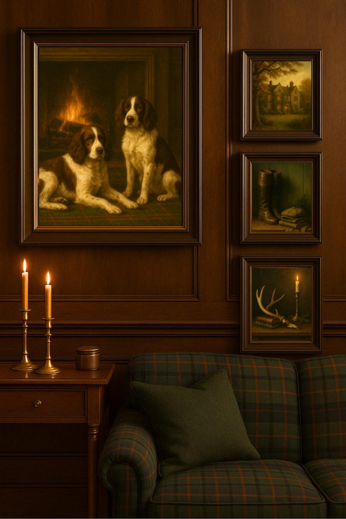 British Countryside Prints Set of 7: Moody Manor, Horse and Spaniels ...