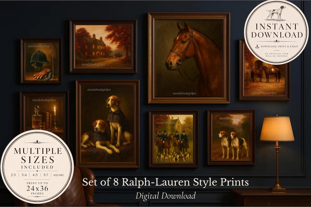 Equestrian Gallery Wall Prints, Ralph Lauren Inspired Country Club ...