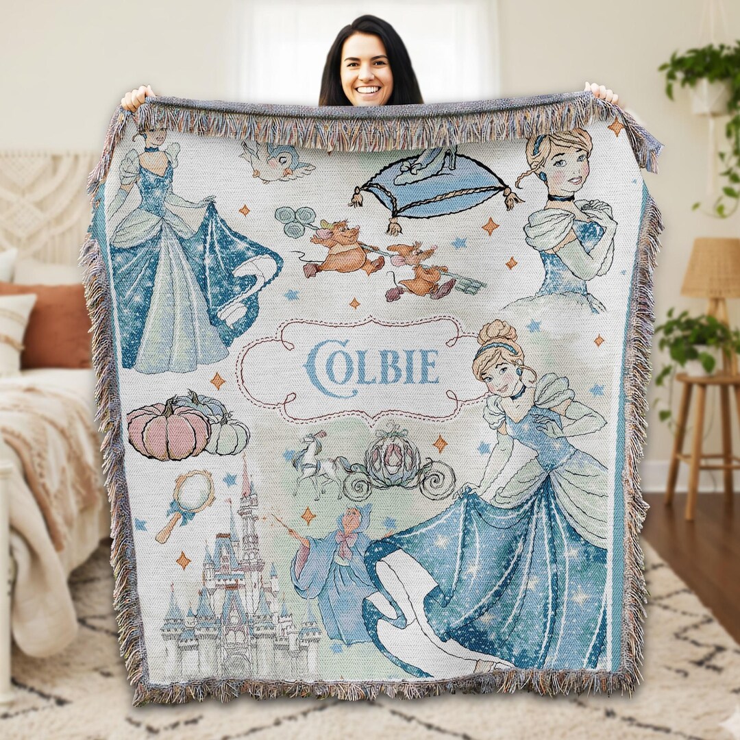 Personalized Cinderella Princess Woven Blanket, Disneyland Princess ...