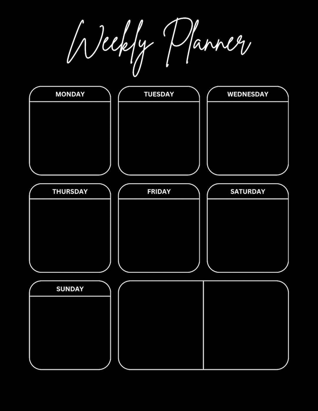 Calendar Printable – Minimalist Black & White Weekly Calendar | Digital ...