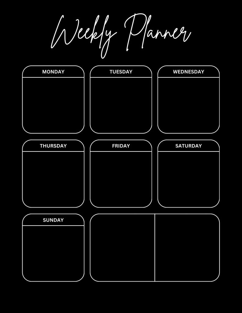Calendar Printable – Minimalist Black & White Weekly Calendar | Digital ...