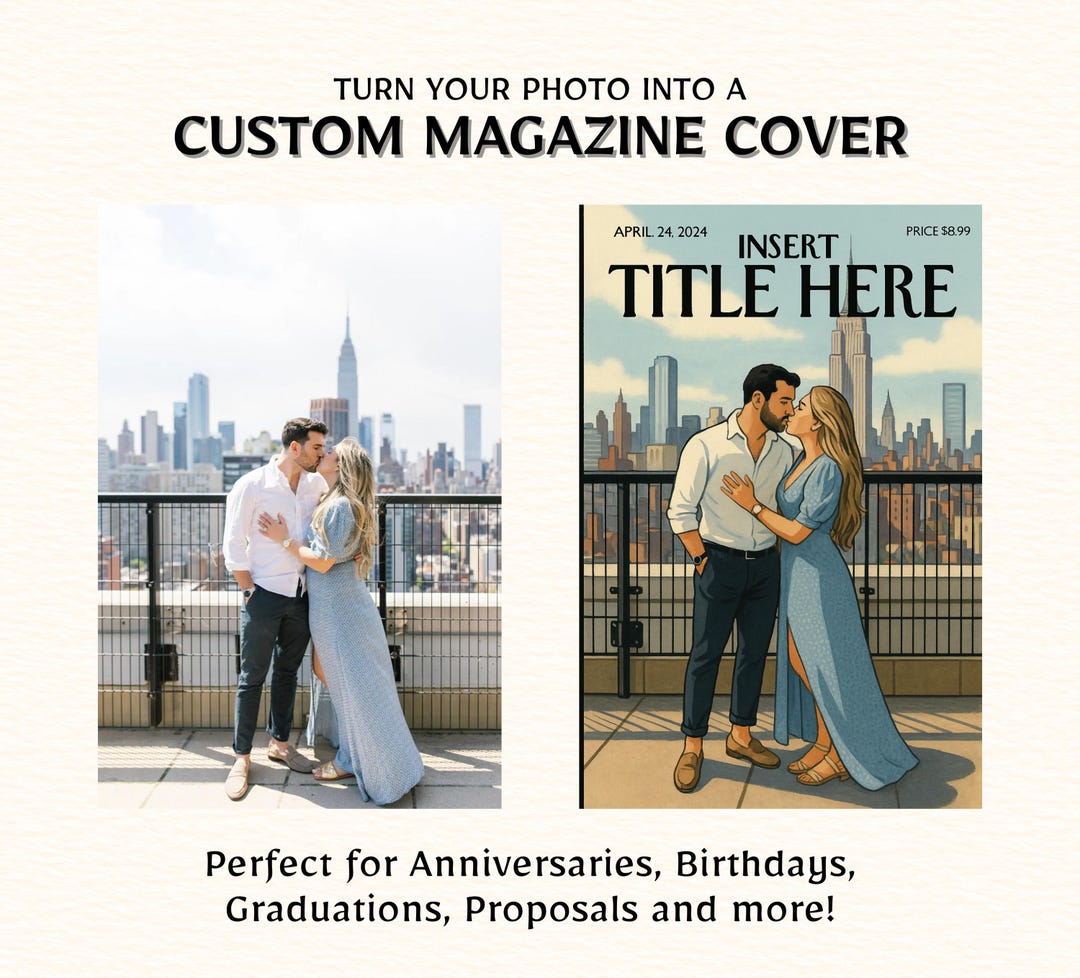 Custom New Yorker Style Magazine Cover Illustration, Anniversary Gift ...