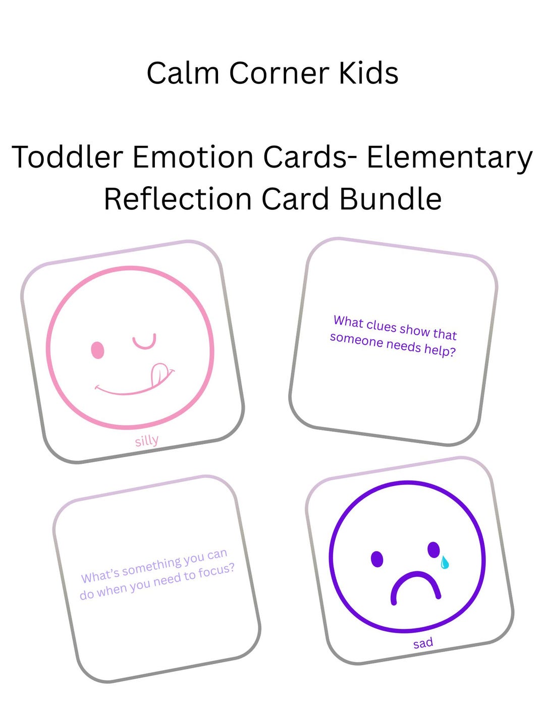 SEL Bundle- Toddler Emotion Cards + Elementary Reflection Cards - Etsy