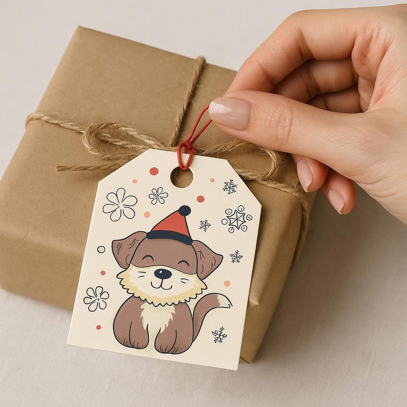 Christmas Gift Tags Set | Cute Dog & Gingerbread Printable Holiday Tags ...