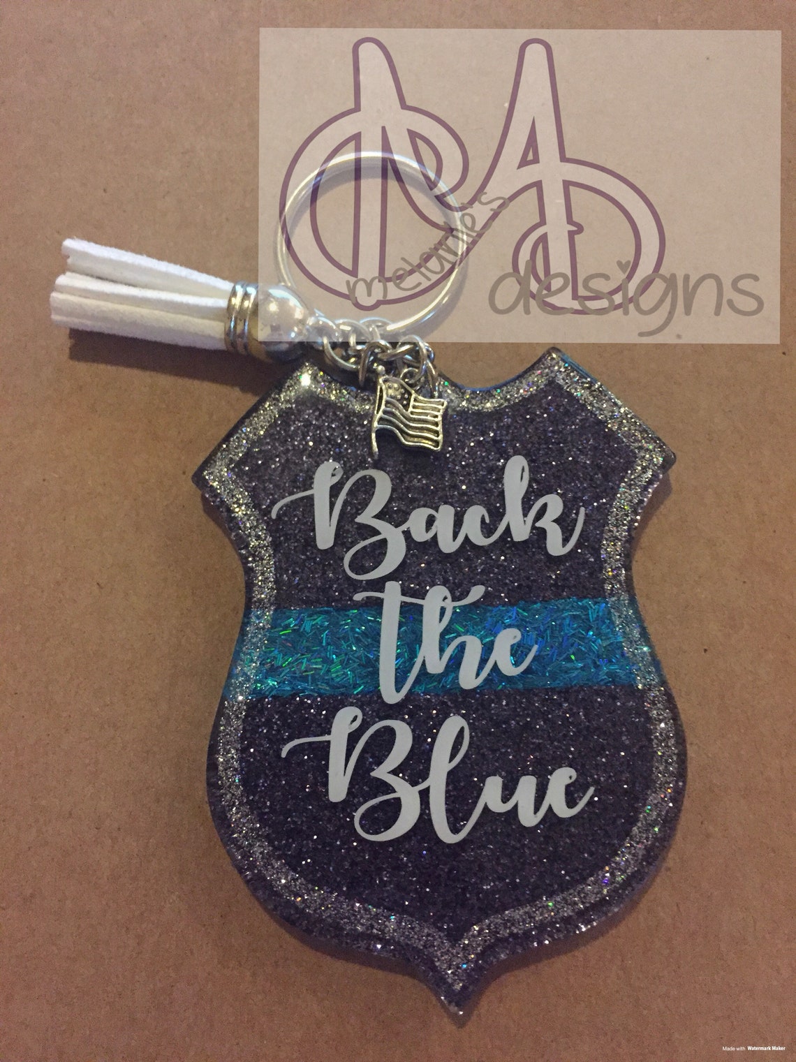 Police Badge Back the Blue Keychain - Etsy