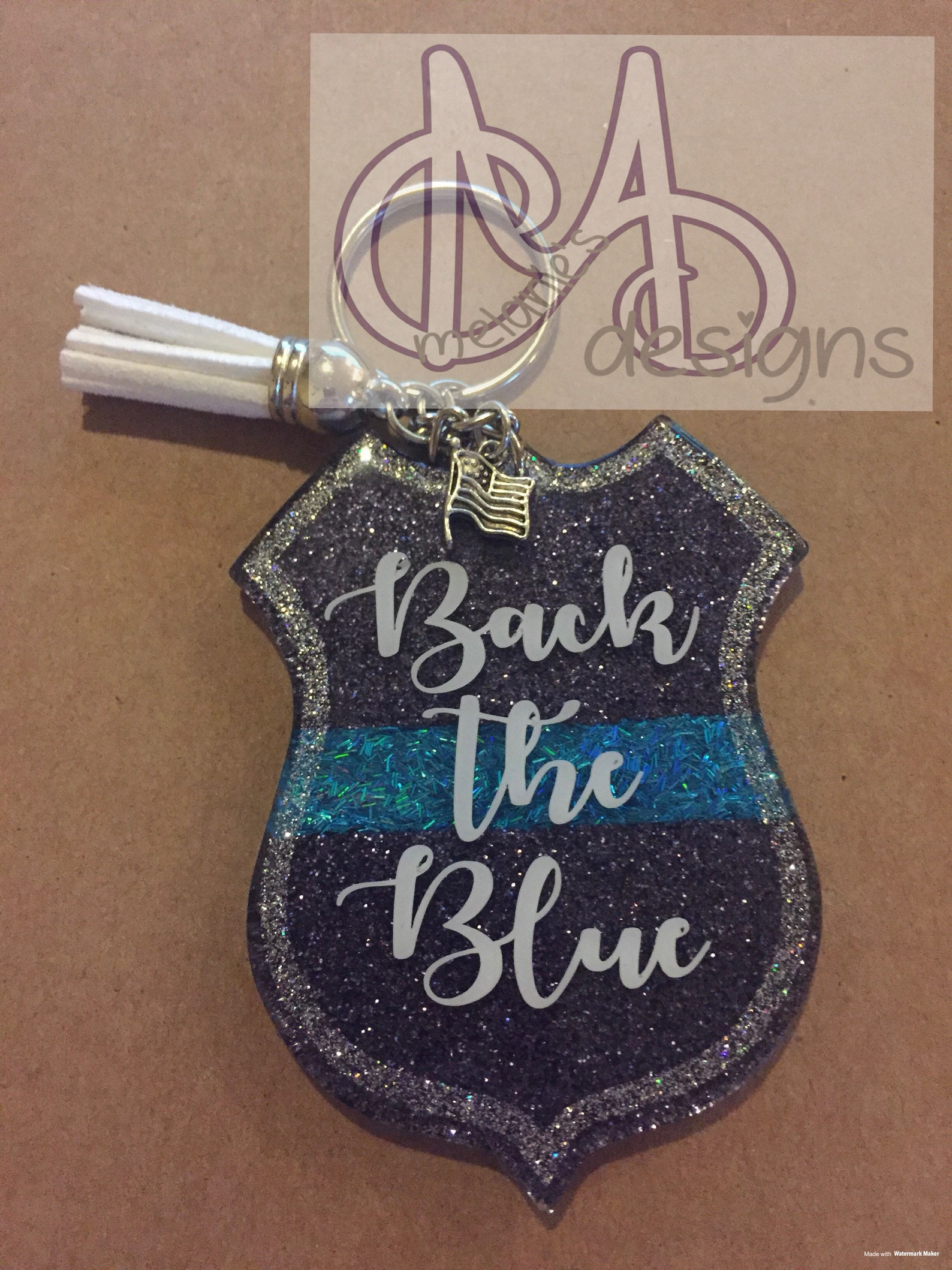 Police Badge Back the Blue Keychain - Etsy