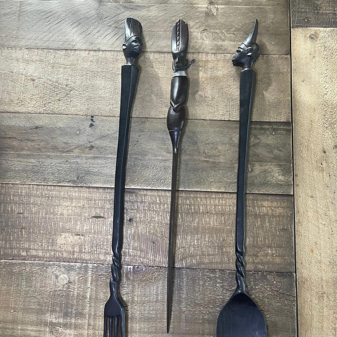 Vintage Hand Carved African Tribal Wood Decorative Utensils Set of 3 - Etsy