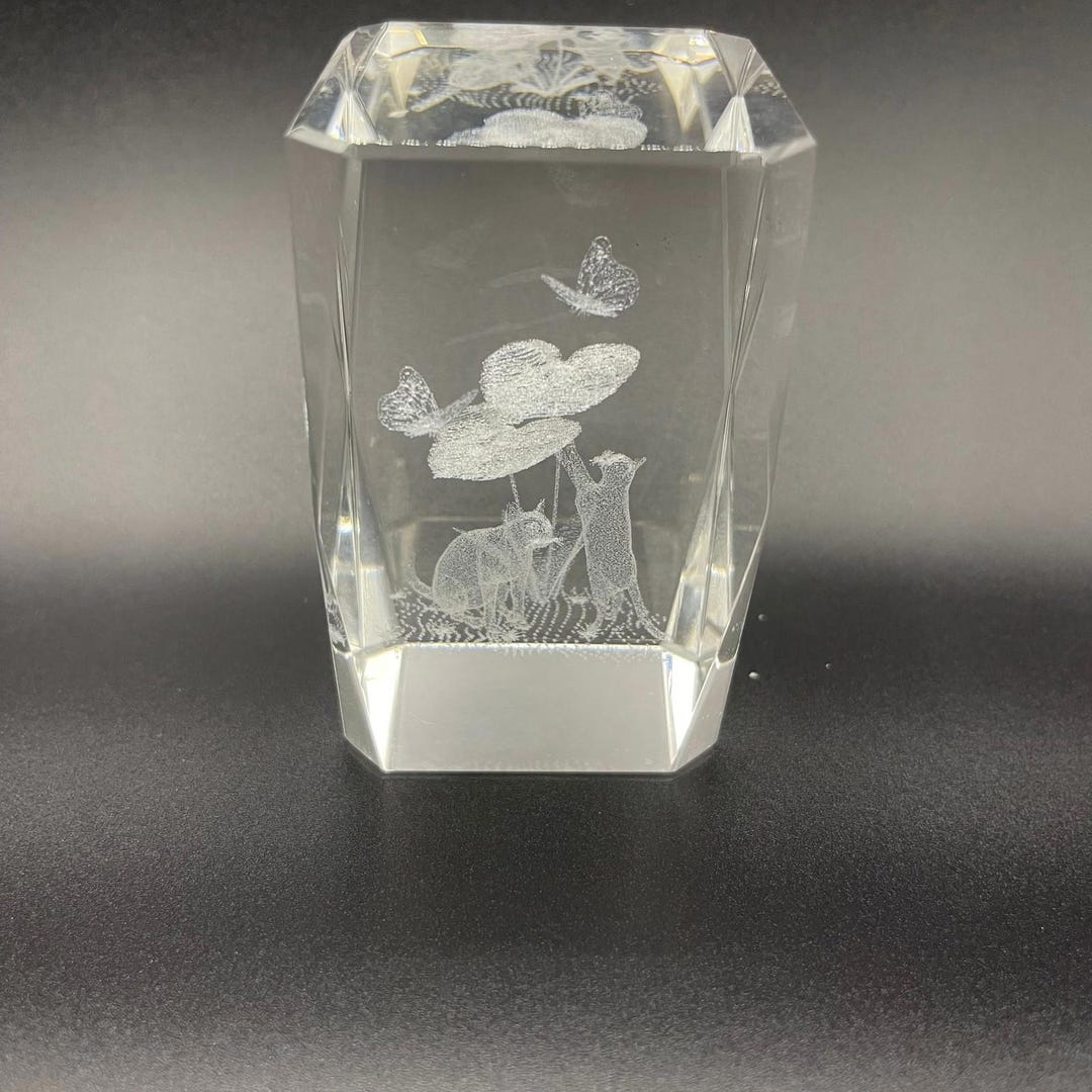 3D Laser Etched Crystal Rectangular Prism Glass Paper Weight Butterfly ...