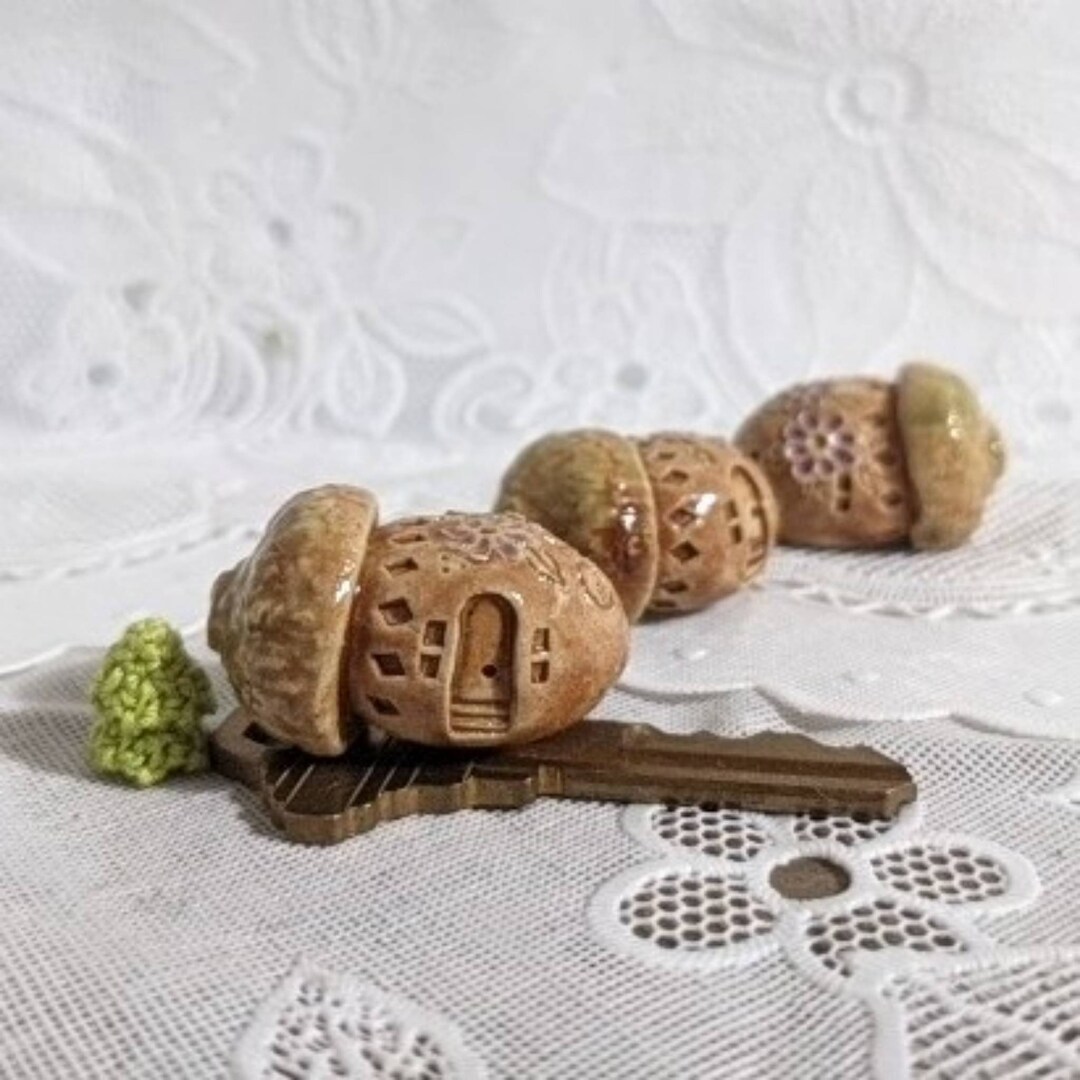 Tiny Ceramic Acorn House: Floral Fairy Garden Miniature - Etsy