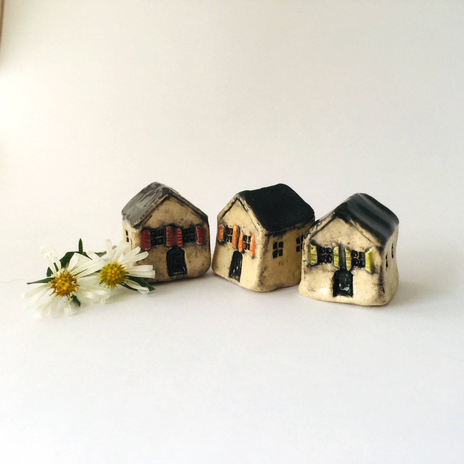 Miniature House 5 Tiny House Black White Painted Shutters | Etsy