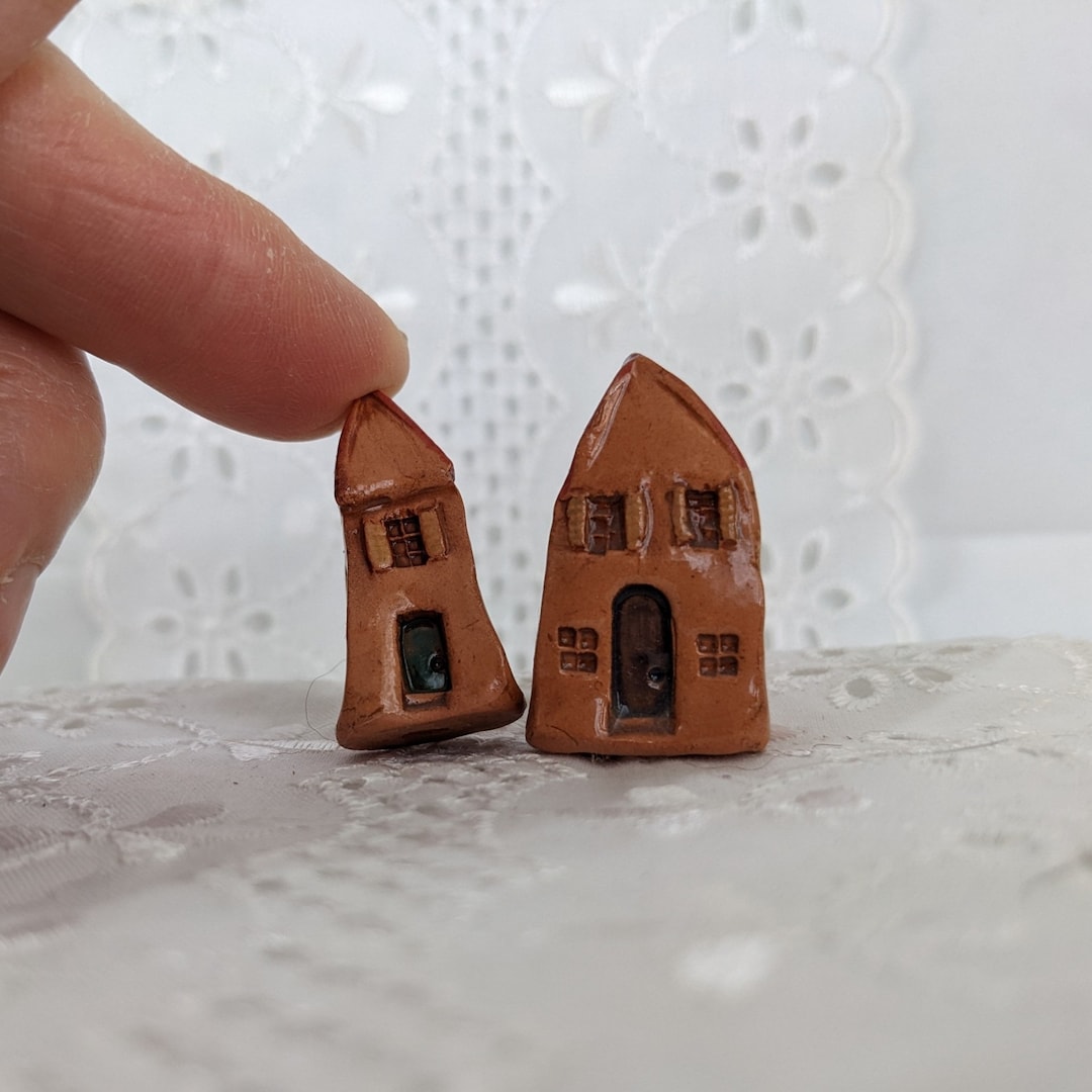 Tiny Ceramic House Miniature Terracotta House With Teal Trim Tiny House ...