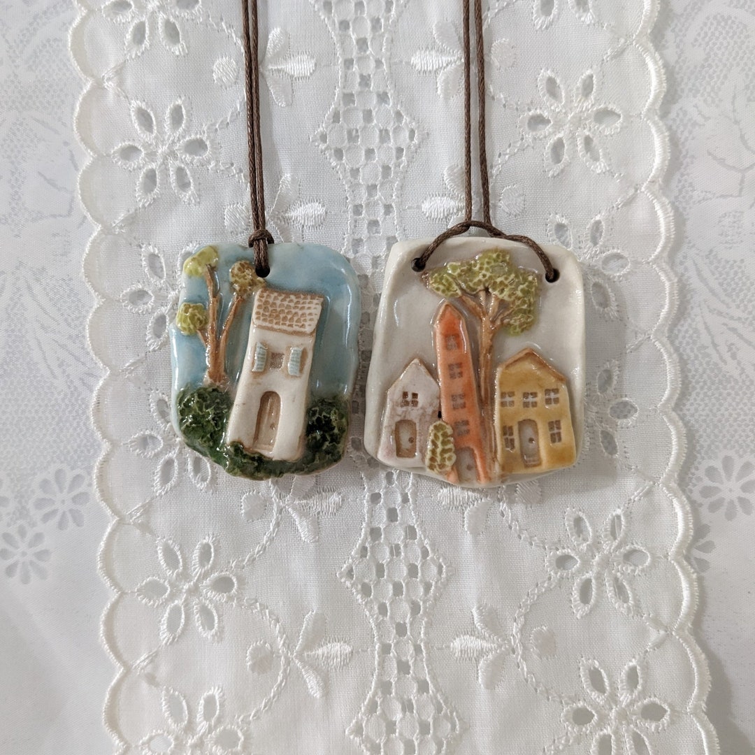 House Pendants House With Trees Pendant Miniature House Tiny - Etsy