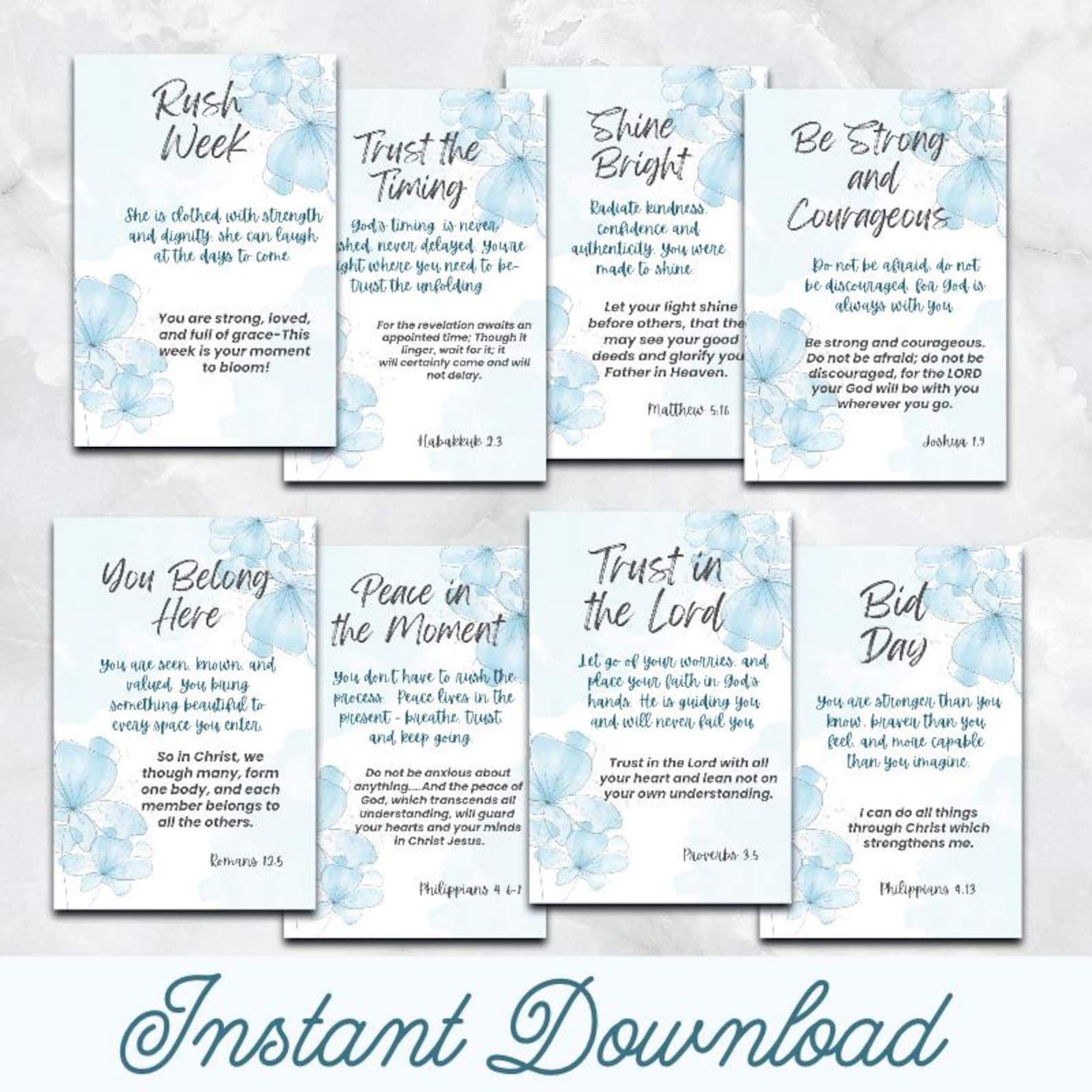 Faith-based Sorority Rush Cards – Printable Daily Encouragement for ...