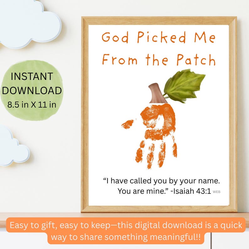 Christian Pumpkin Handprint Craft: Fall Bible Verse Art (digital ...