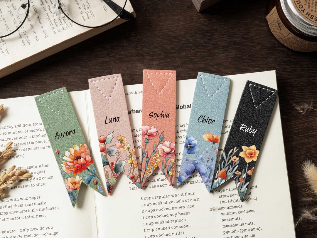 Personalized Birth Flower Bookmark, Custom Name Bookmark,leather ...