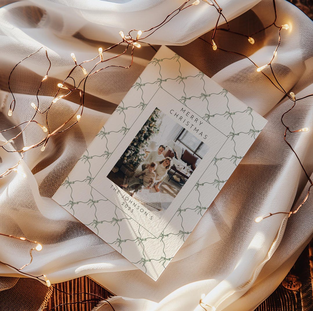 Ribboned Noël Merry Christmas Photo Card - Family Photo Holiday Card ...