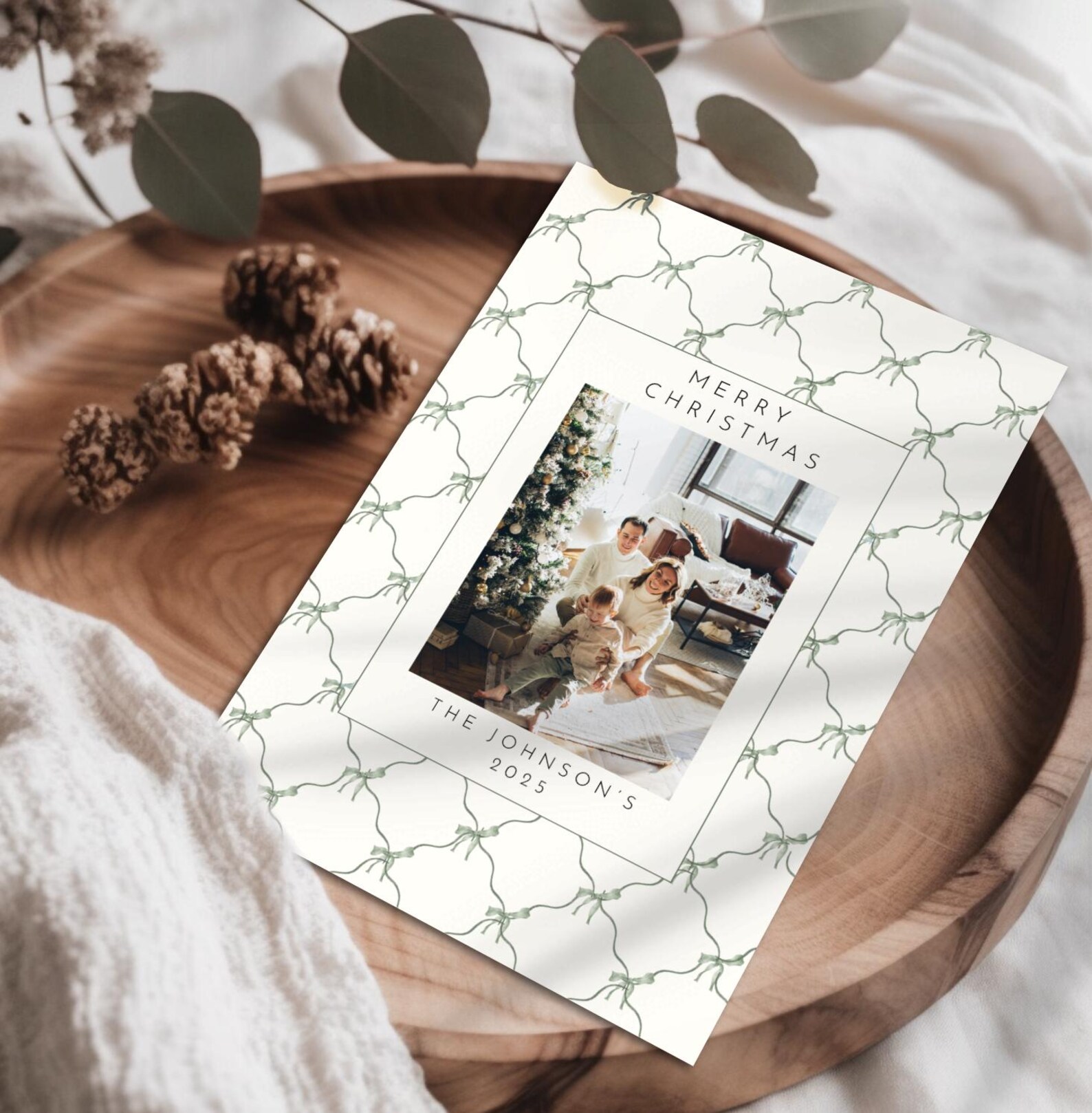 Ribboned Noël Merry Christmas Photo Card - Family Photo Holiday Card ...