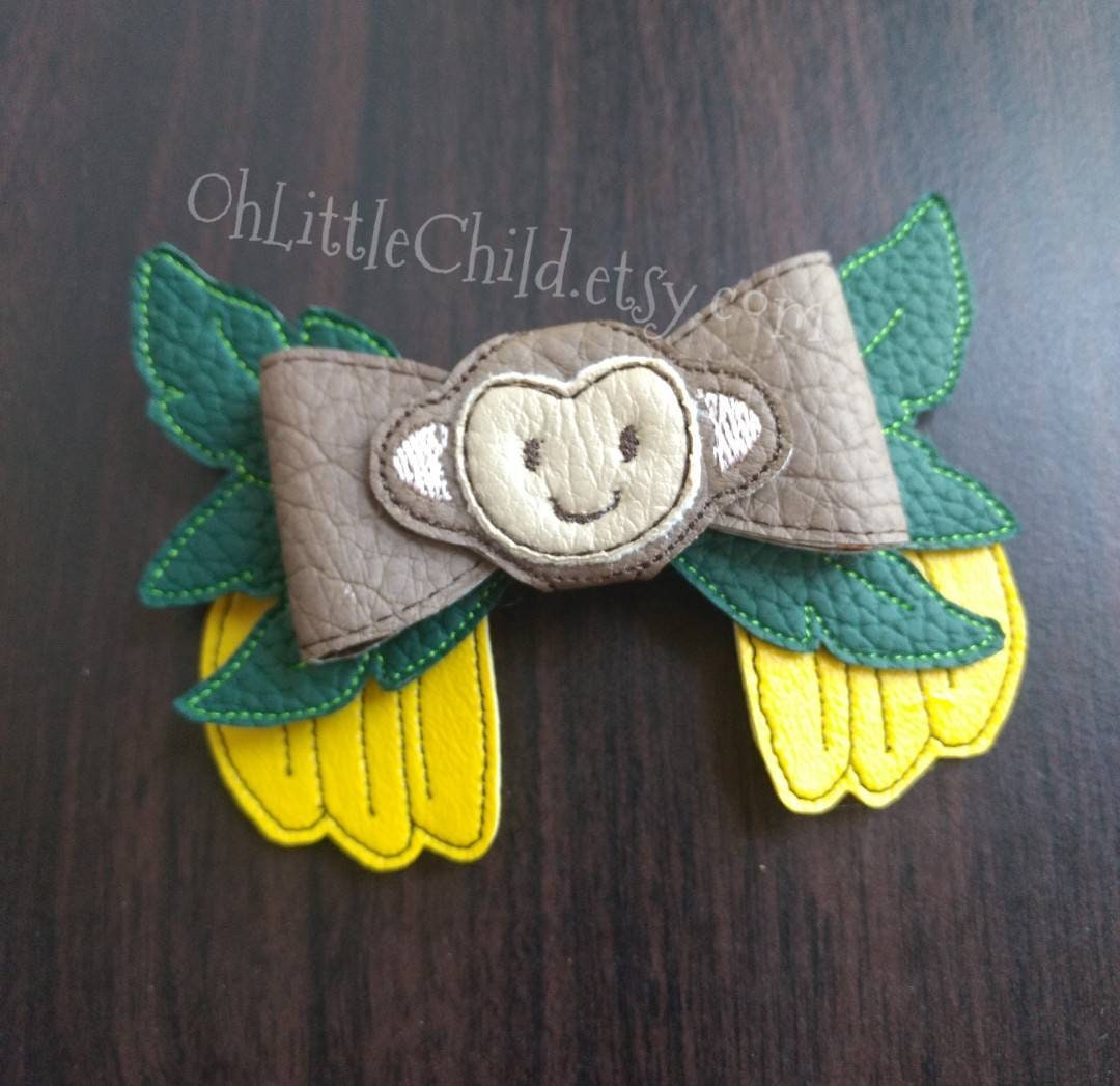 Monkey Jungle Zoo Animal Hair Clip Clippie 3d Embroidered Hair Bow Ith ...