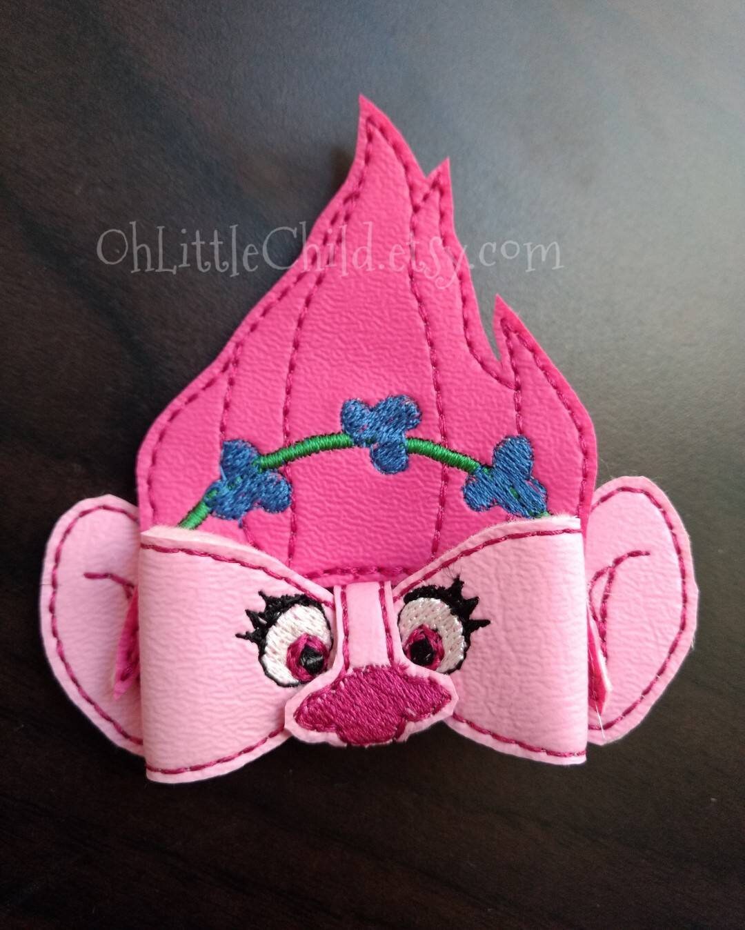 Troll Queen Poppy Bow Hair Clip Embroidered Hair Bow Pink Happy 3d Felt ...