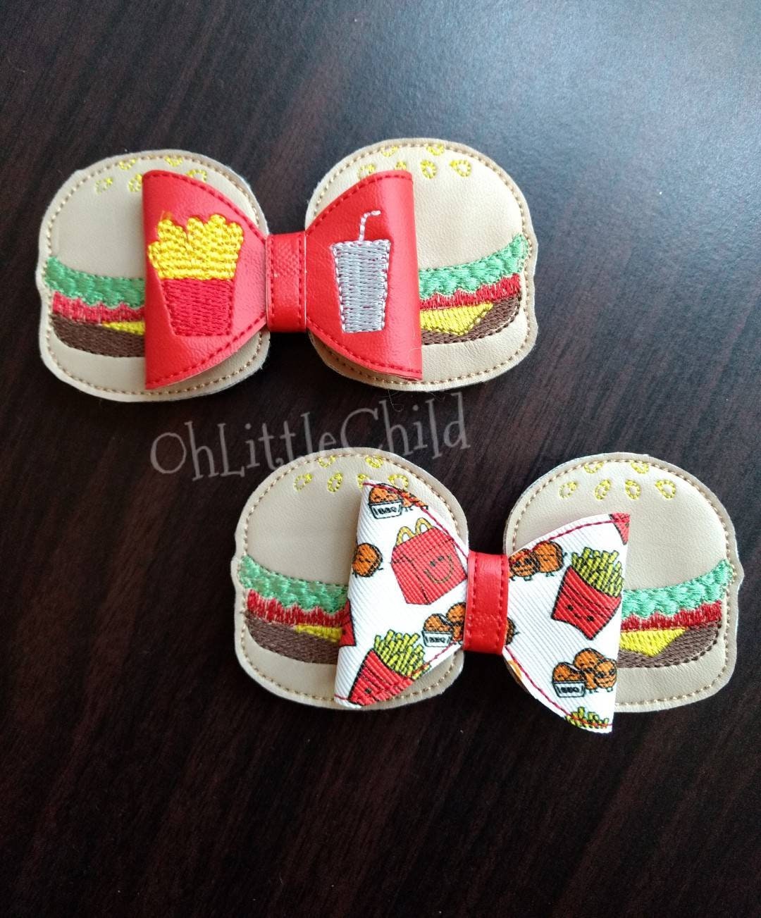Hamburger Hair Clip Embroidered Hair Bow Fast Food Shake Fries Meal ...