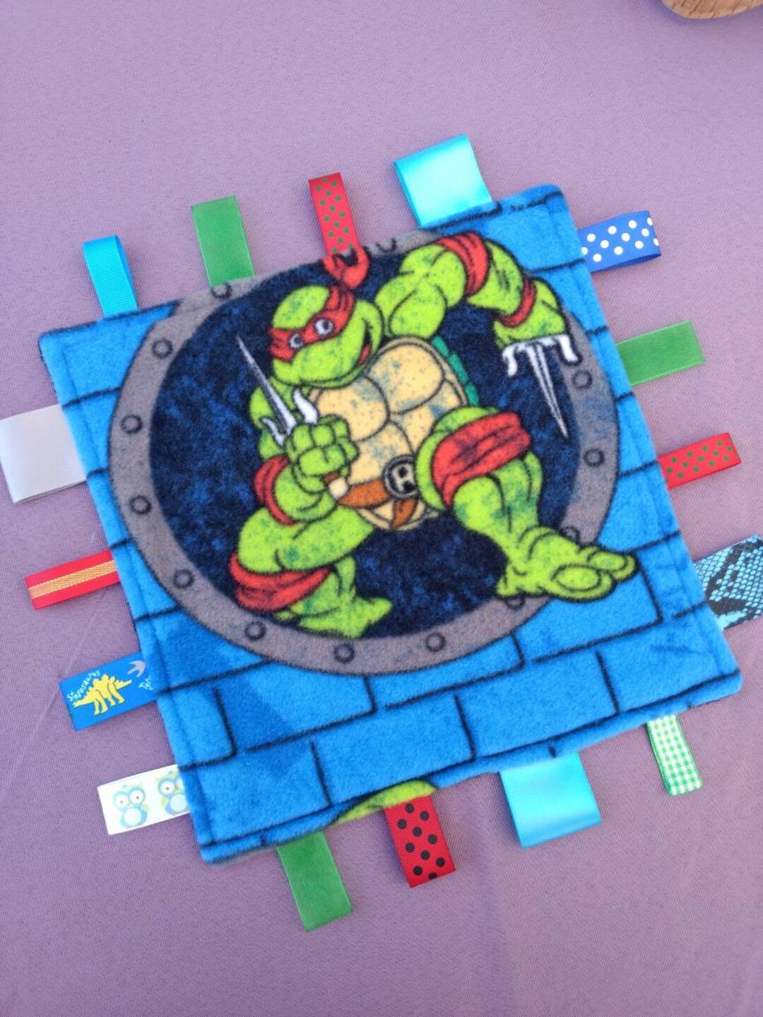 TMNT Ninja Turtles Sensory Blanket Baby Shower Gift Ribbon Tag Blanket ...