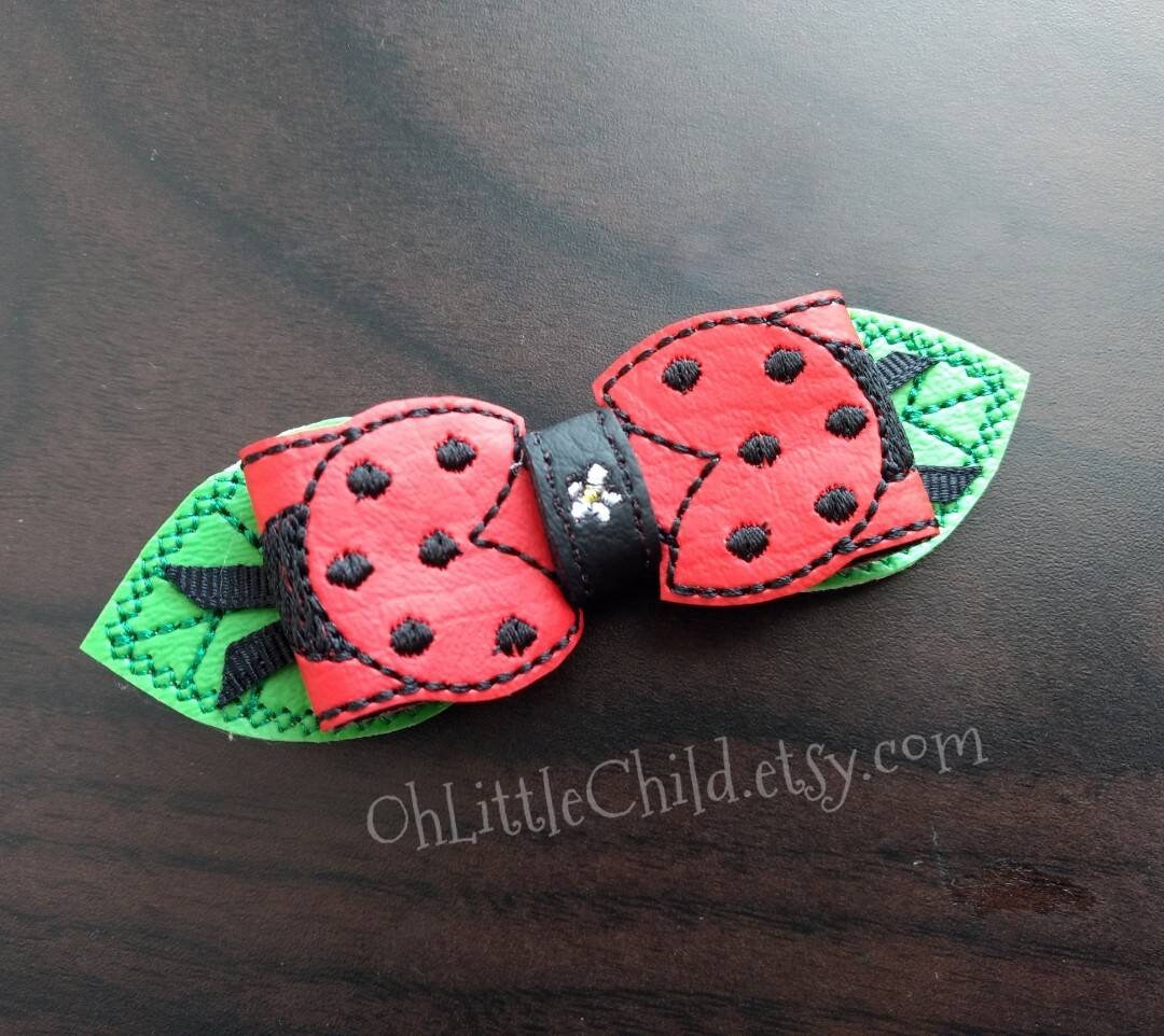 Red Lady Bug Insect Embroidered Hair Bow Clip Nature Spring Polka Dot ...