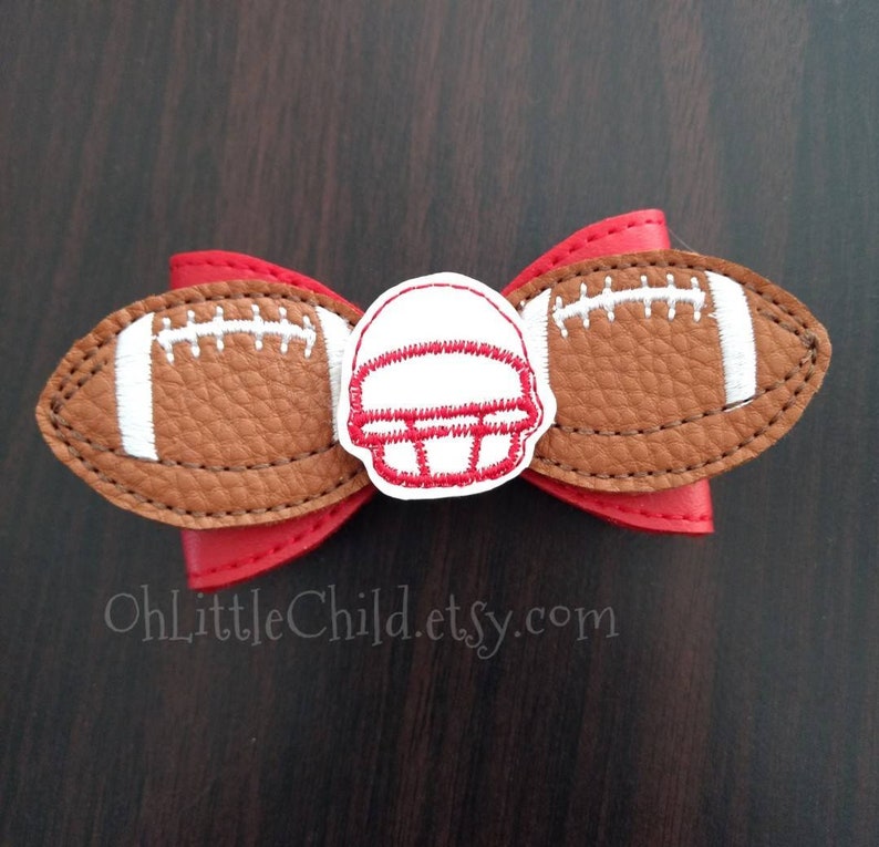 Football Print Bow Go Team Embroidered Hair Bow Clip Football Helmet ...