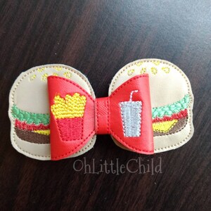 Hamburger Hair Clip Embroidered Hair Bow Fast Food Shake Fries Meal ...