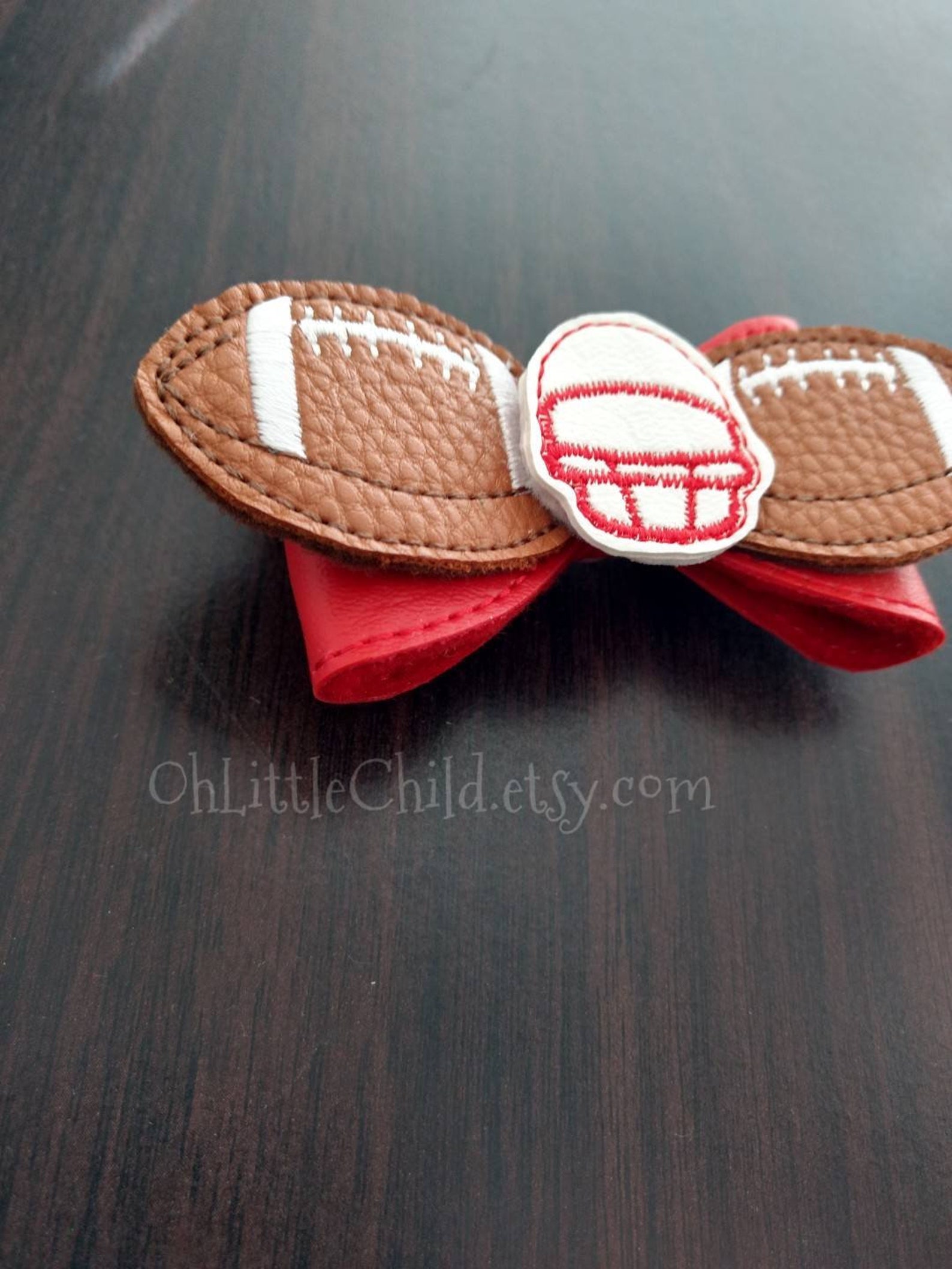 Football Print Bow Go Team Embroidered Hair Bow Clip Football Helmet ...