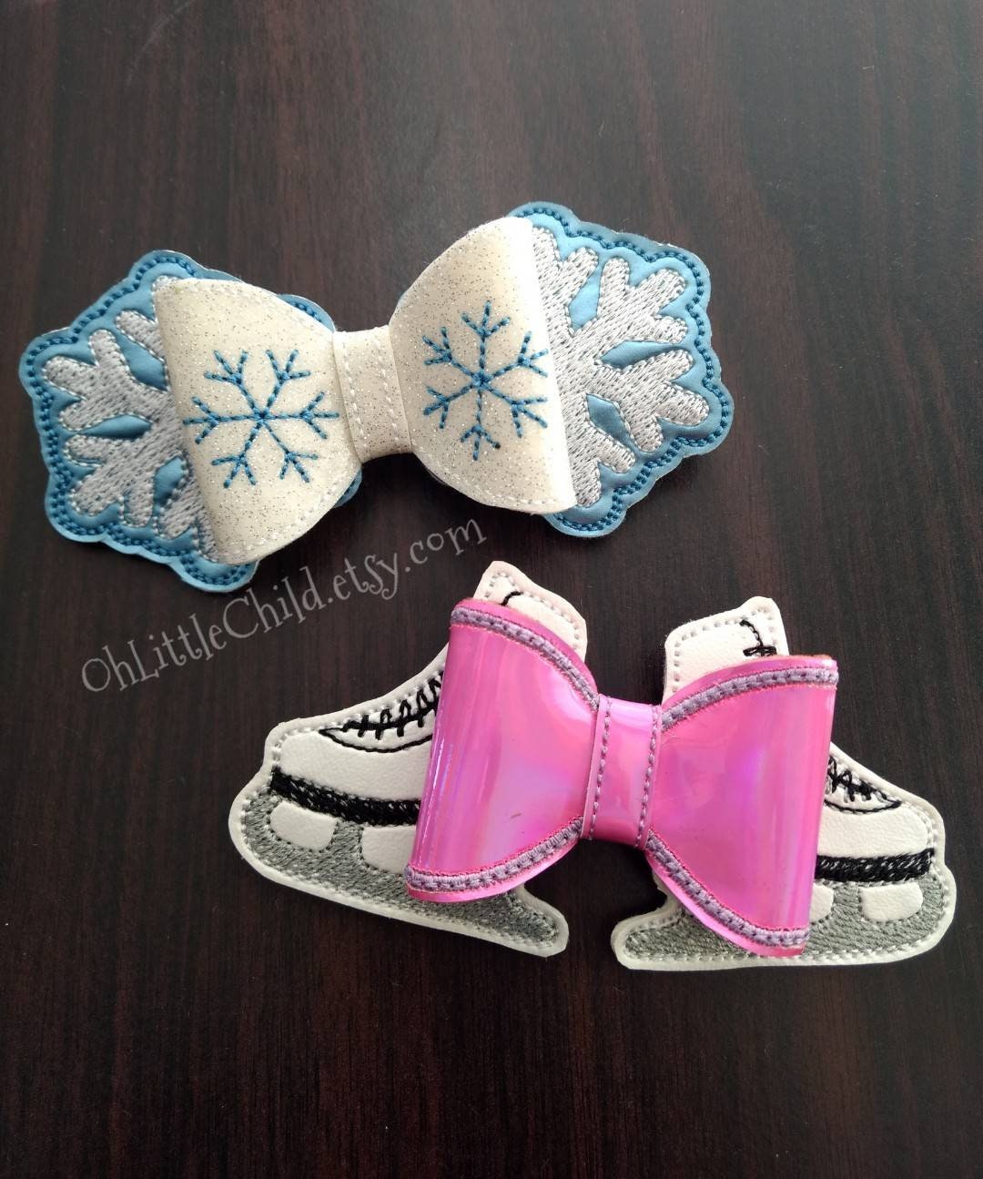Winter Frozen Snowflake Ice Skates Embroidered Hair Bow Clip - Etsy