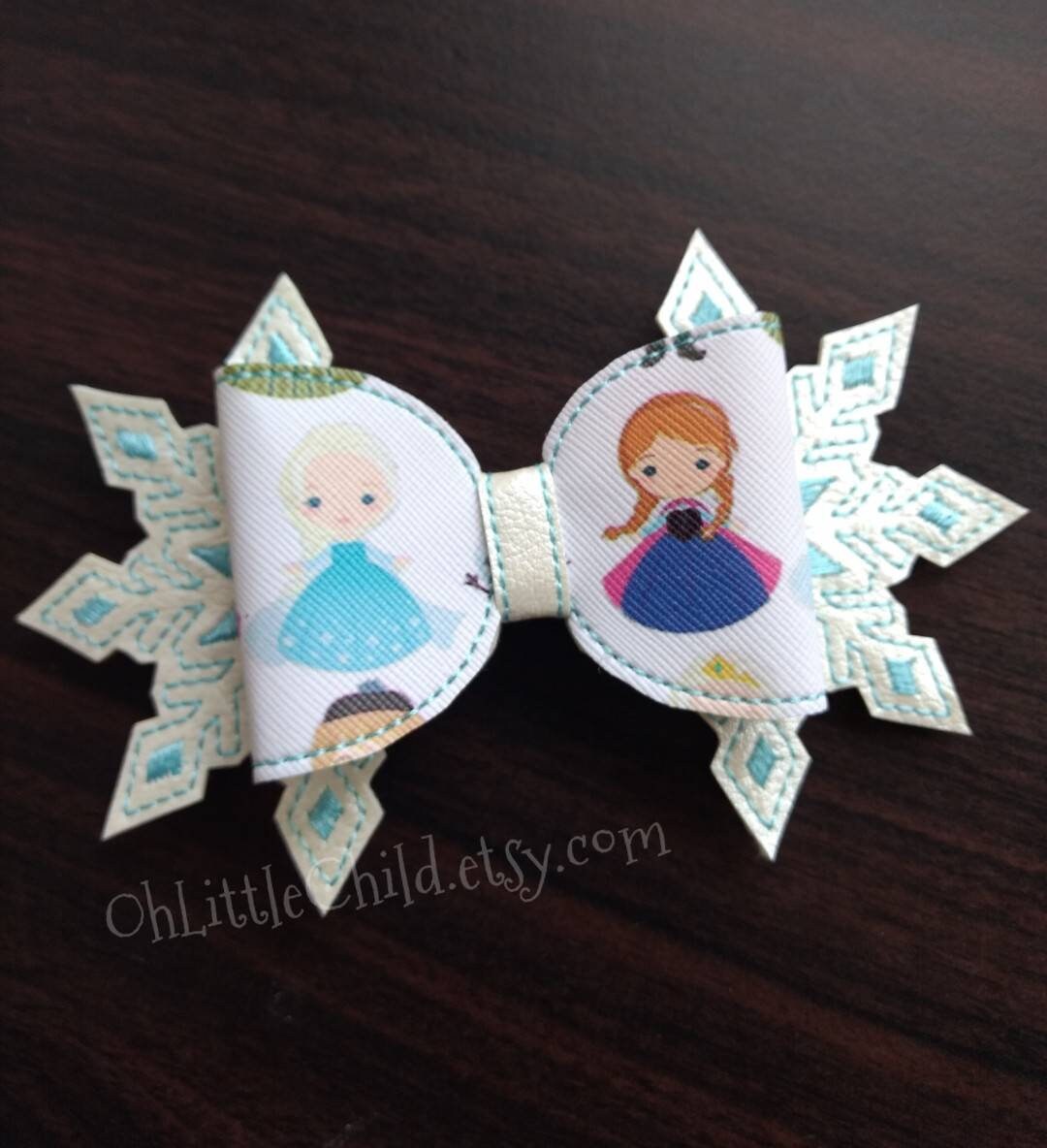 Frozen Cold Ice Princess Elsa Inspired Embroidered Hair Bow Clip Winter ...