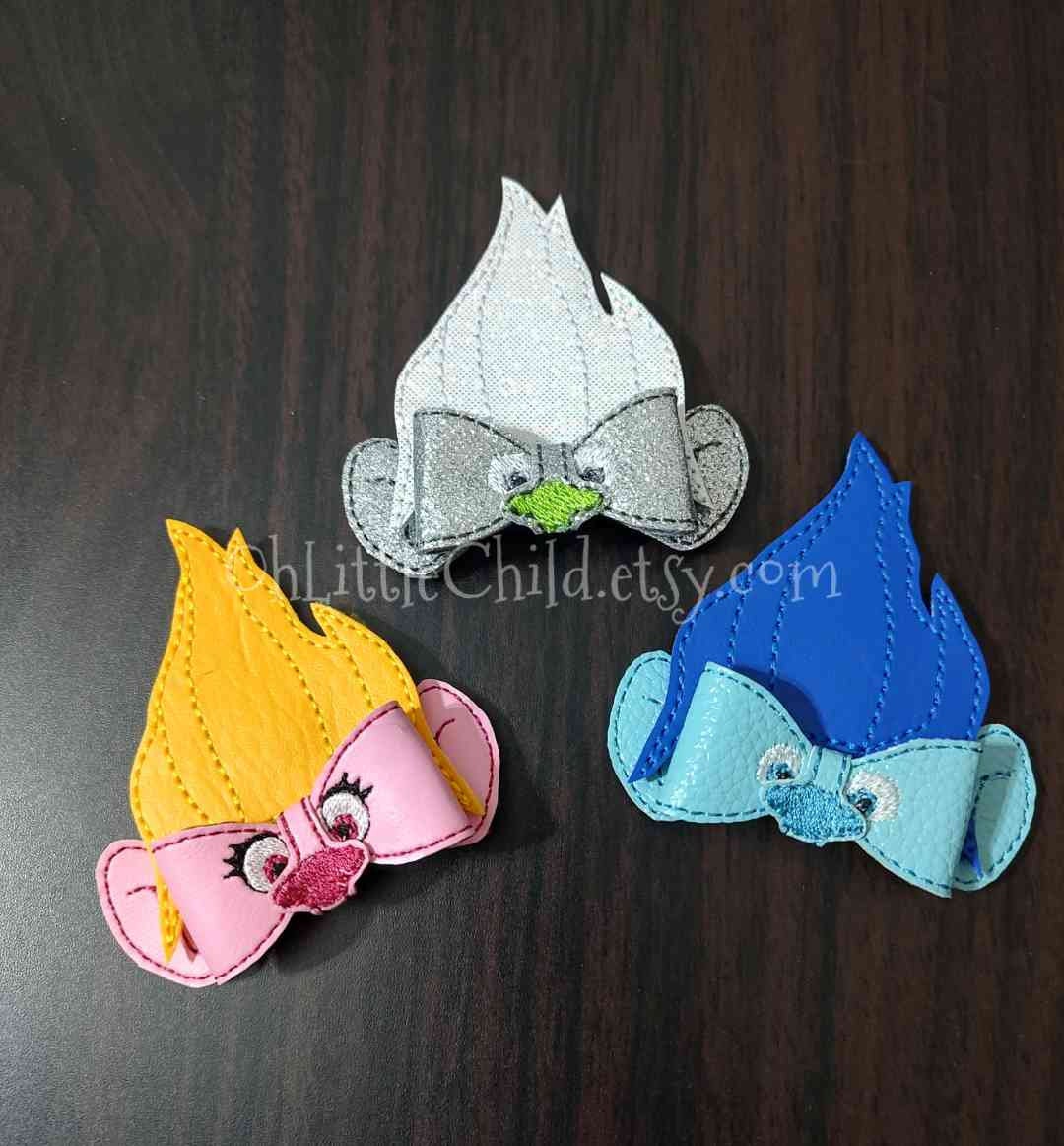 Troll Queen Poppy Bow Hair Clip Embroidered Hair Bow Pink Happy 3d Felt ...