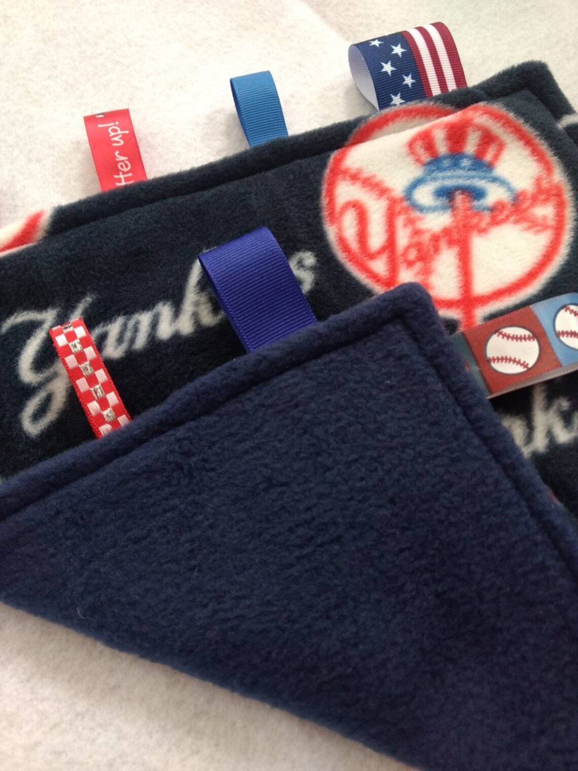 New York Yankees ribbon tag blanket sensory lovey chewy | Etsy