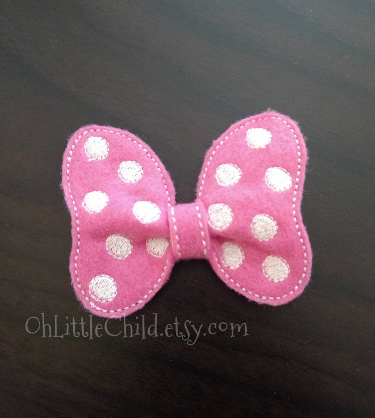 Girl Mouse Inspired Bow Feltie Embroidered Hair Bow Clip Pink Red Polka ...