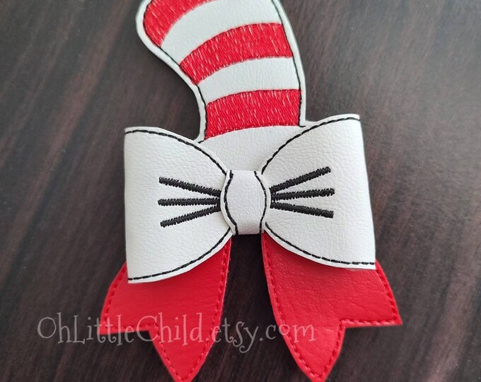 Dr. Seuss Inspired Cat in the Hat Book 3d Embroidered Hair Bow Read ...