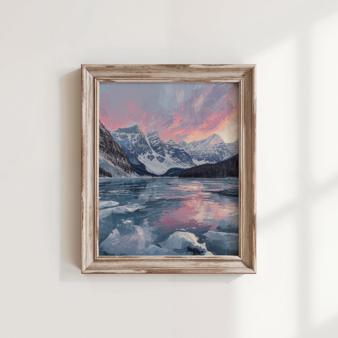Pastel Mountain Lake in Winter | Winter Landscape Wall Art ...