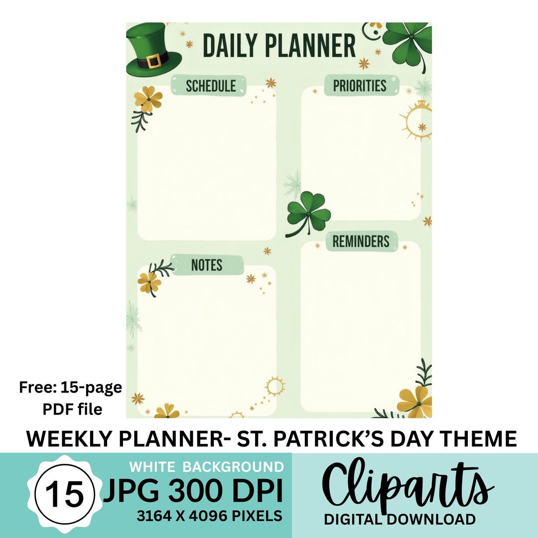 St. Patrick’s Day Daily Planner Printable | Clover Weekly Schedule ...