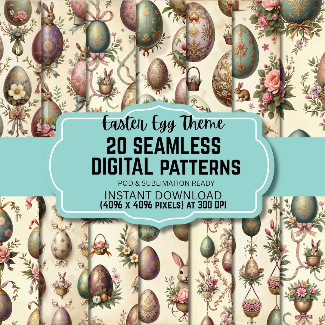 Easter Egg Seamless Patterns Bundle | 20 Vintage Easter Digital Papers ...