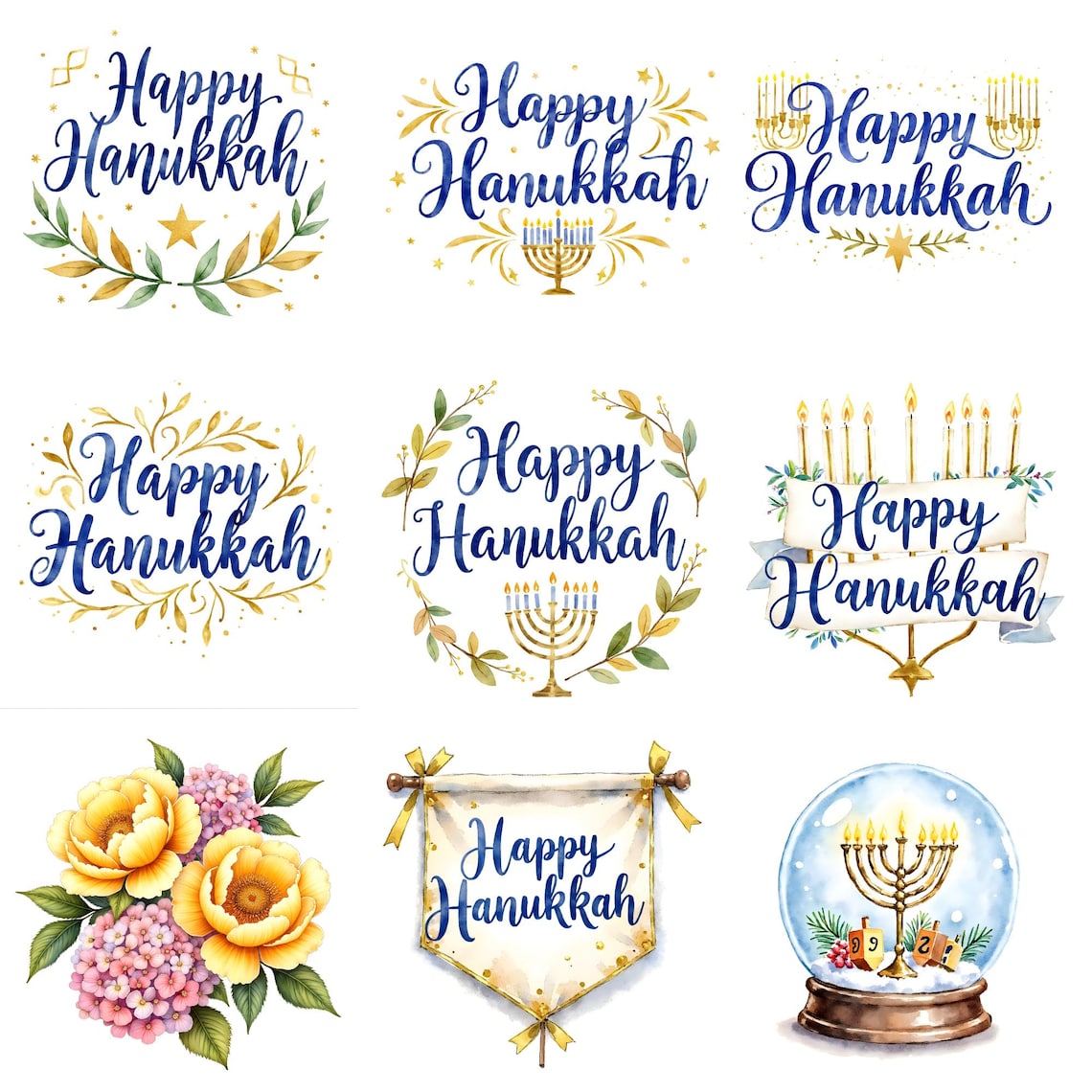 Hanukkah Watercolor Clipart | Menorah, Dreidel (digital Download) - Etsy