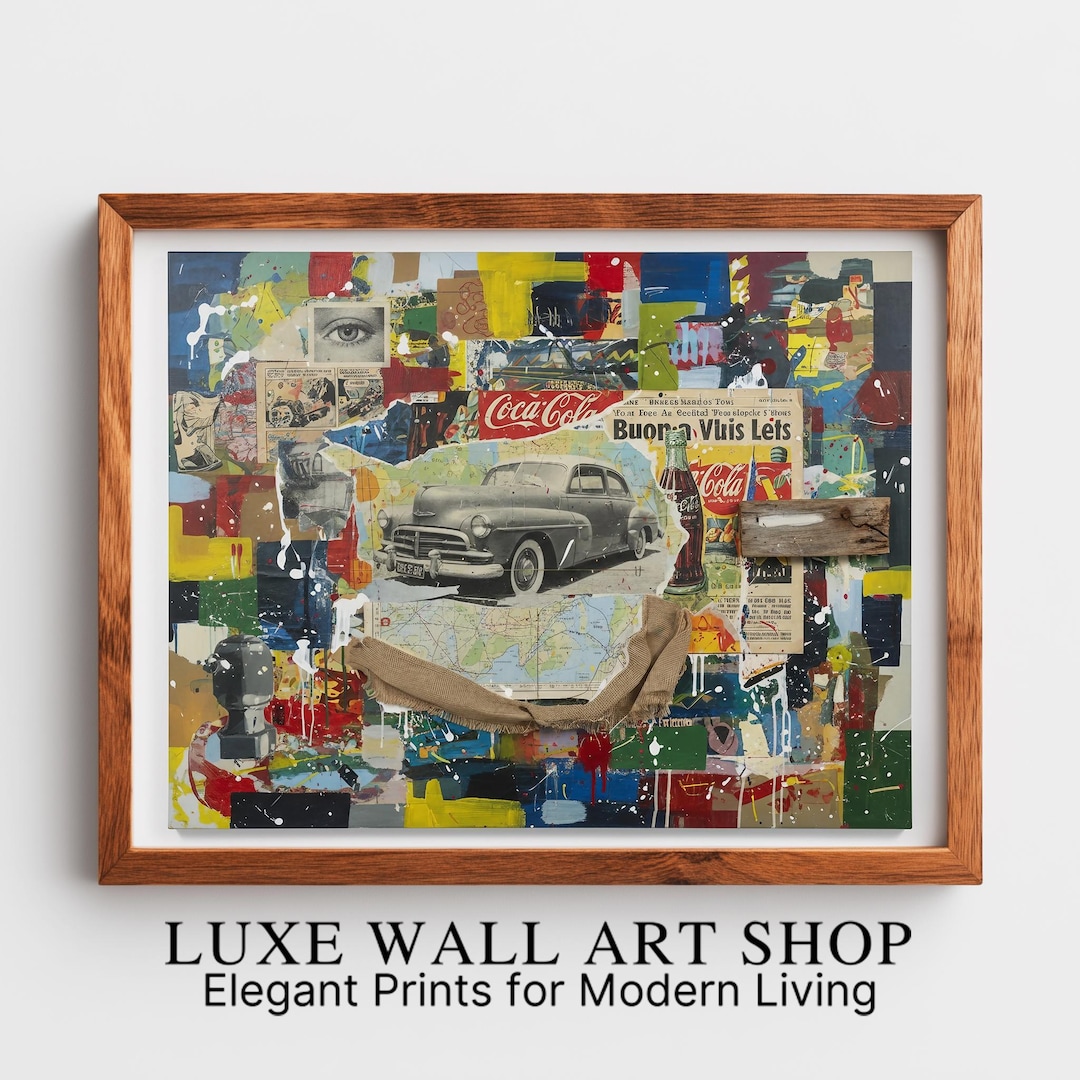 Retro Printable Classic Car Collage - Vintage Americana Design ...