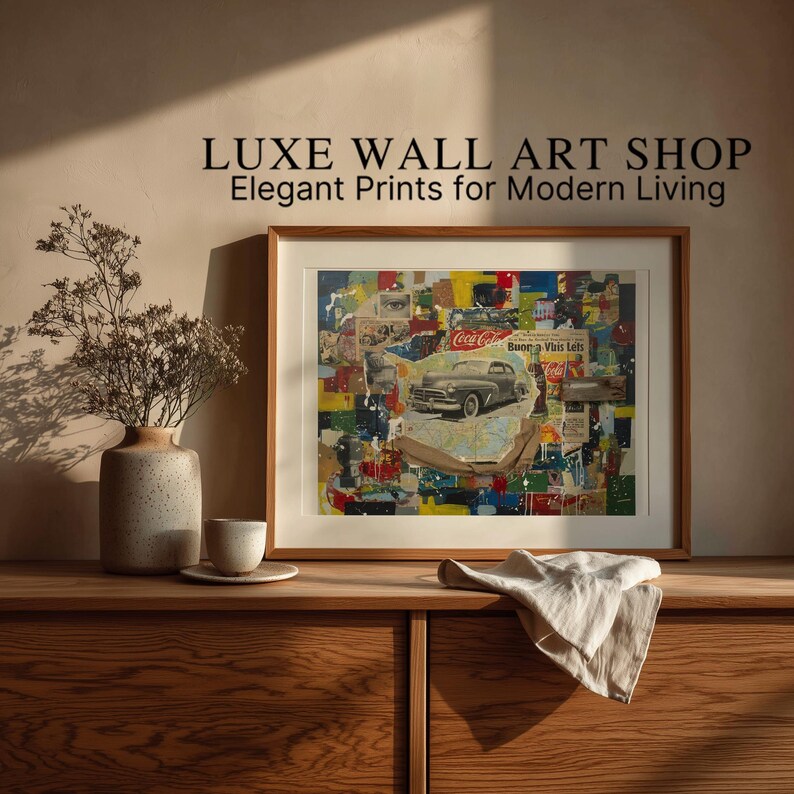 Retro Printable Classic Car Collage - Vintage Americana Design ...