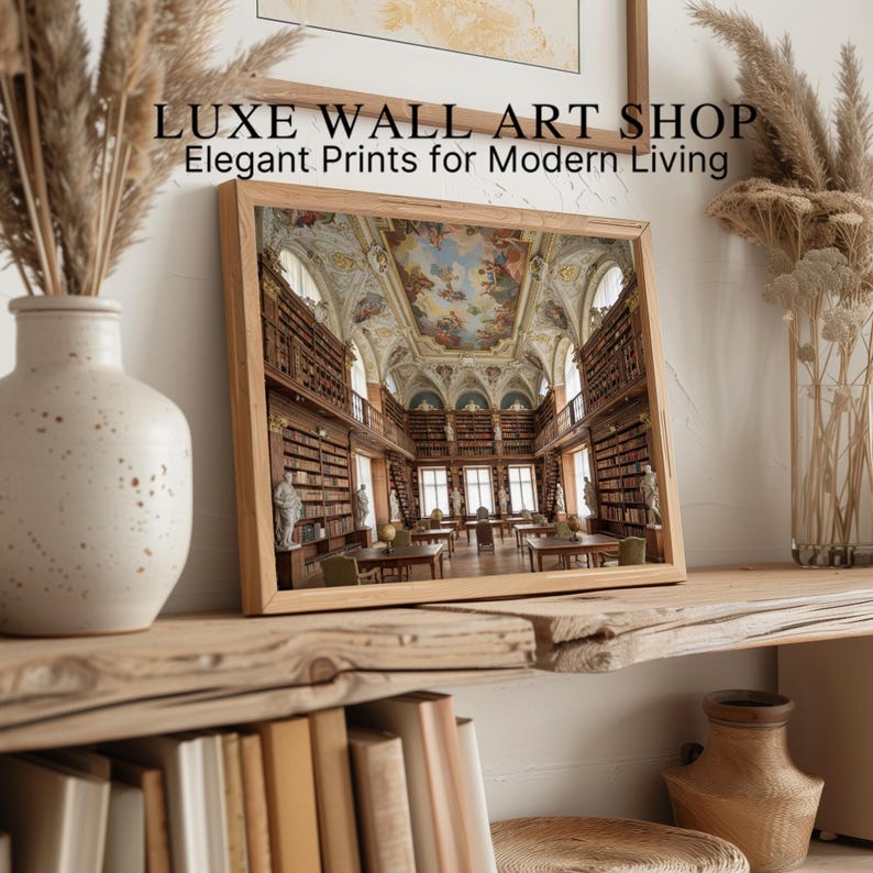 Vintage Grand Baroque Library Interior, Ornate Historic Reading Hall ...