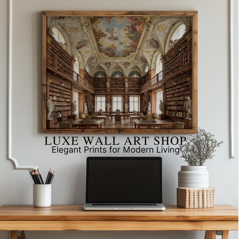 Vintage Grand Baroque Library Interior, Ornate Historic Reading Hall ...