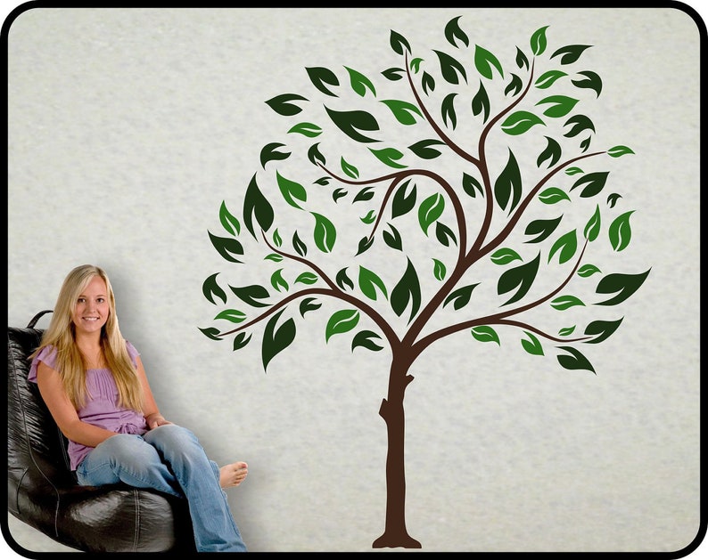 Large Tree Vinyl Wall Decal Mural With 2 Color Leaves Choose - Etsy