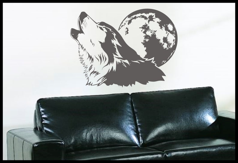 Howling Wolf Wall Decal With Full Moon Vinyl Wall Art - Etsy