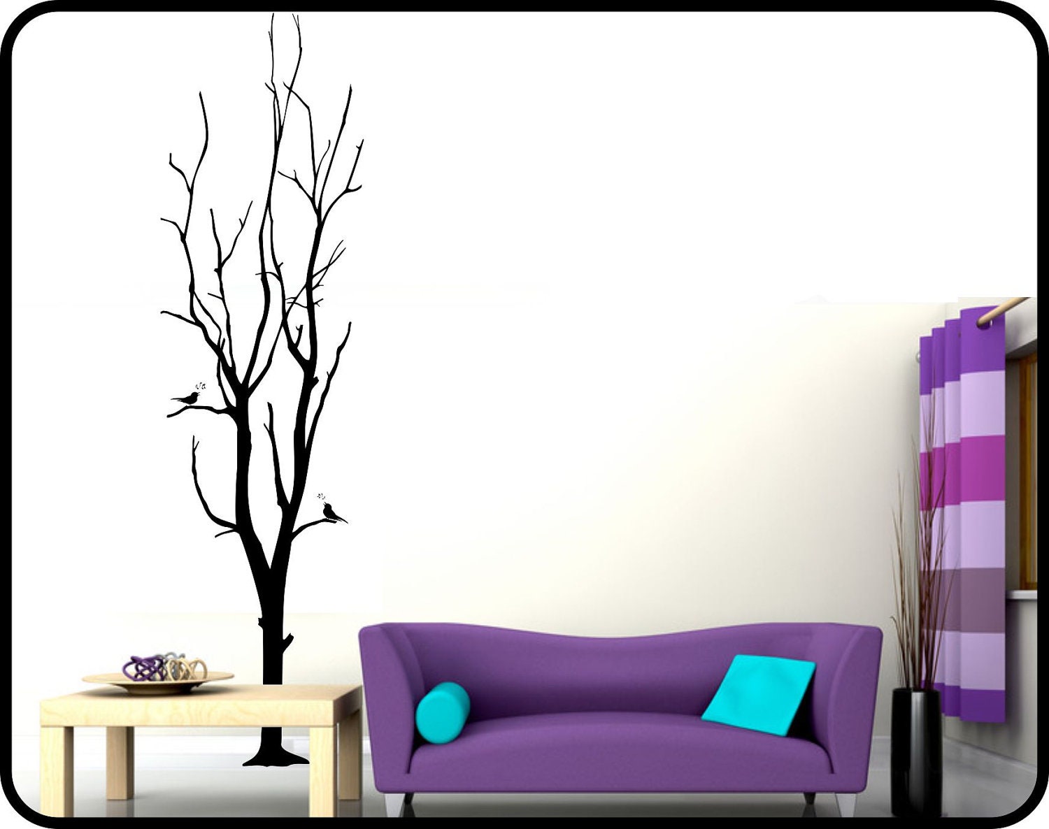 Bare Winter Tree Wall Decal With Song Birds 7ft Tall Large - Etsy