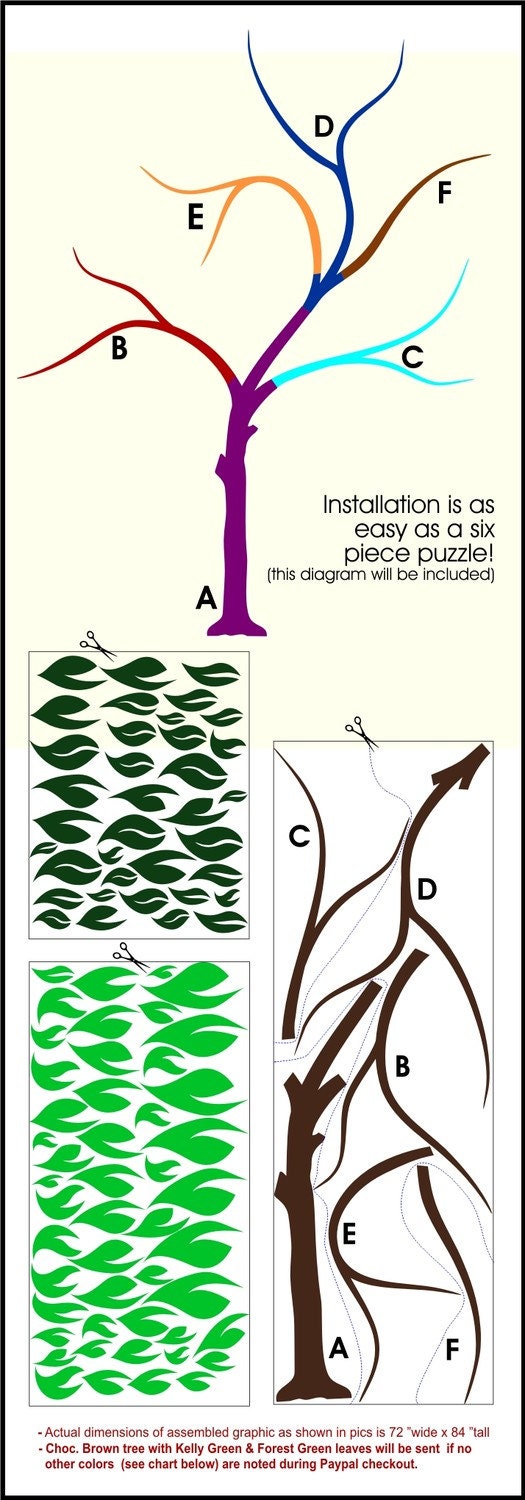 Large Tree Vinyl Wall Decal Mural With 2 Color Leaves Choose | Etsy