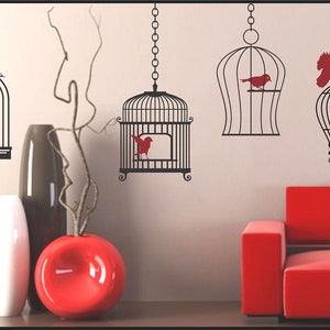 Bird Cage Wall Sticker, Hanging Bird Cage, Bird Wall Decal, Living Room ...