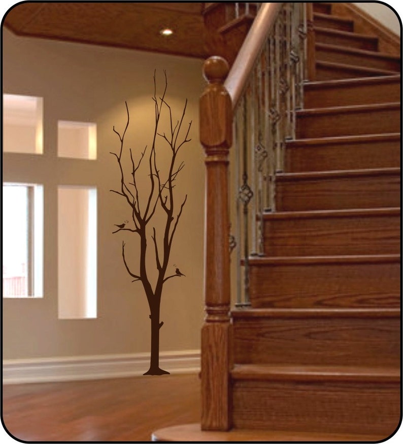 Bare Winter Tree Wall Decal With Song Birds 7ft Tall Large - Etsy